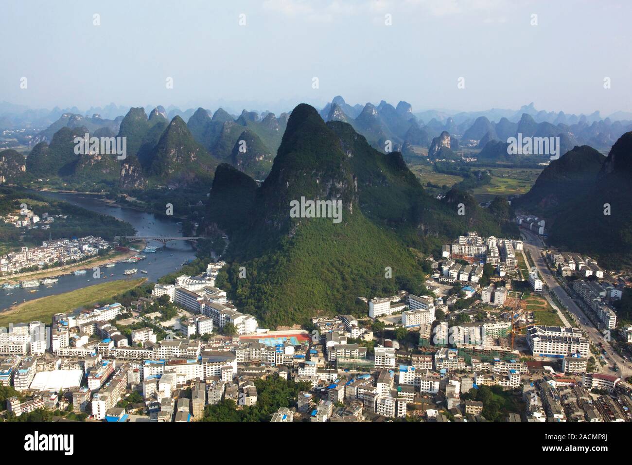 Limestone karst landscape. Aerial view of limestone peaks that have ...