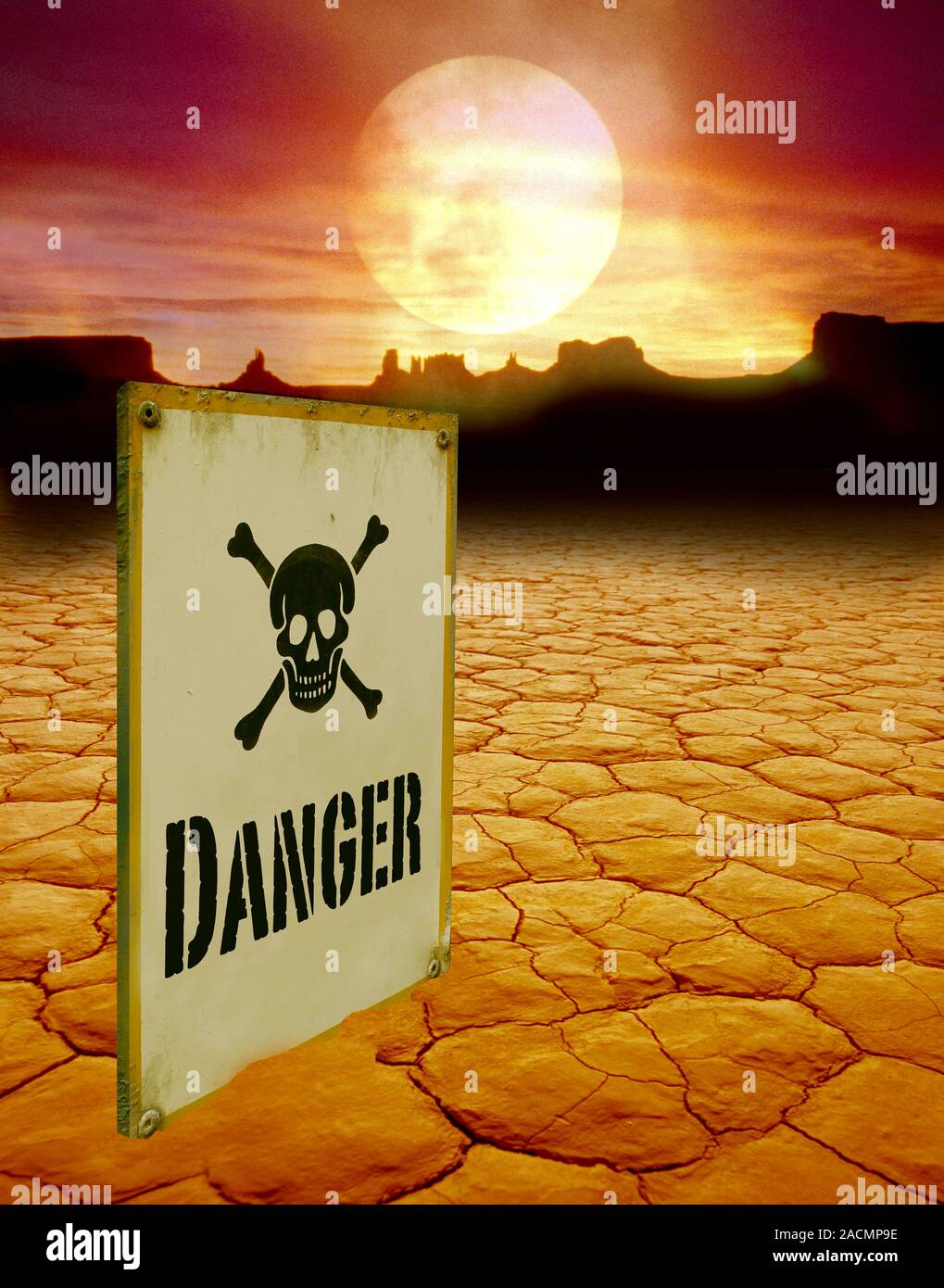 Climate change. Conceptual image of a skull-and-crossbones danger sign ...