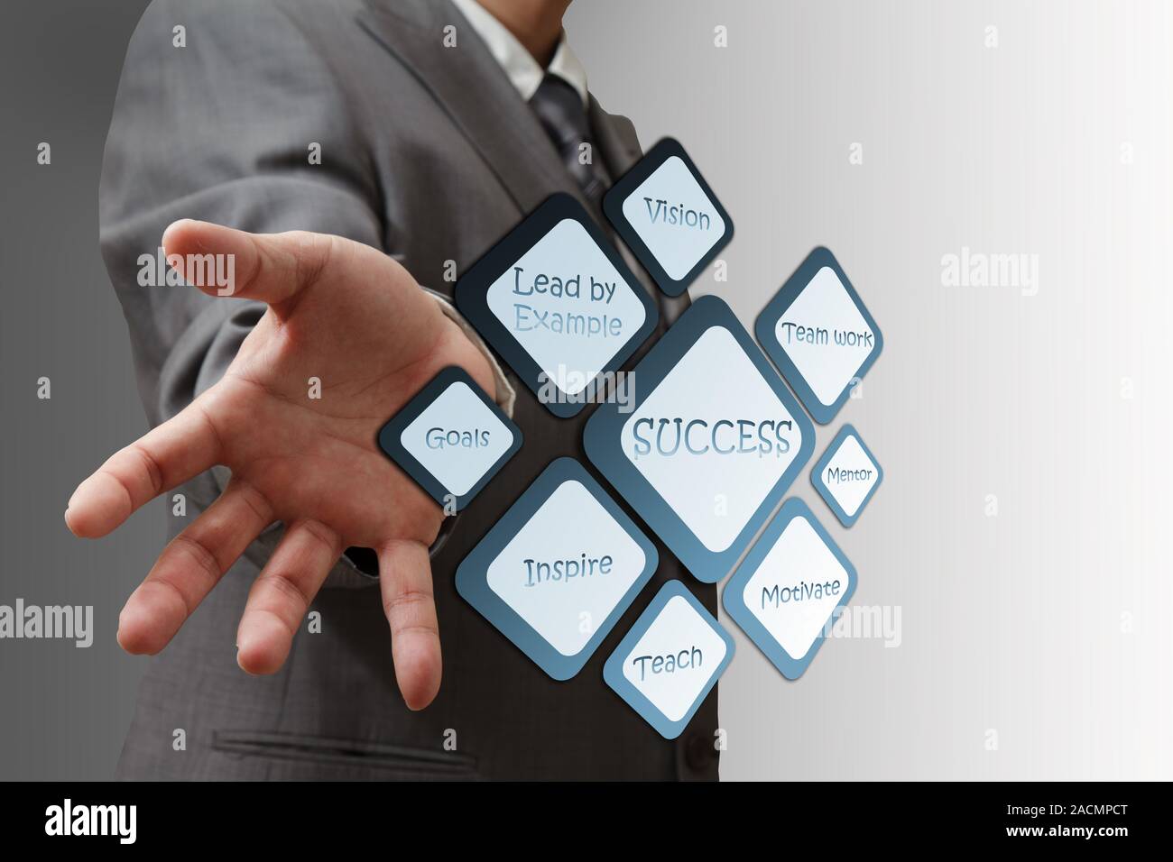 Business man shows success flow chart Stock Photo - Alamy