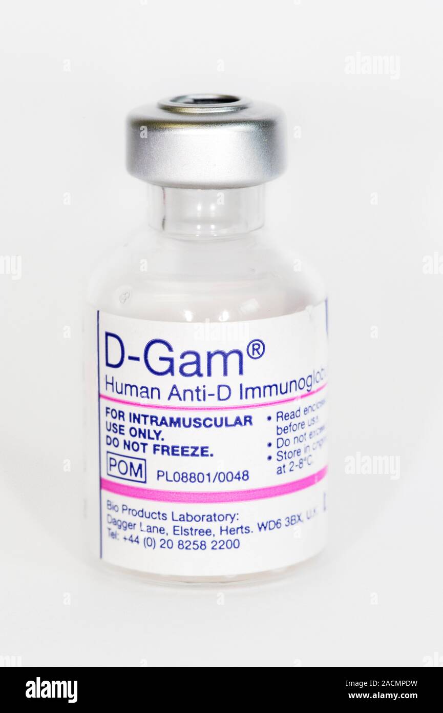 Vial of D-Gam, human anti-D immunoglobulin, injected into mothers for ...