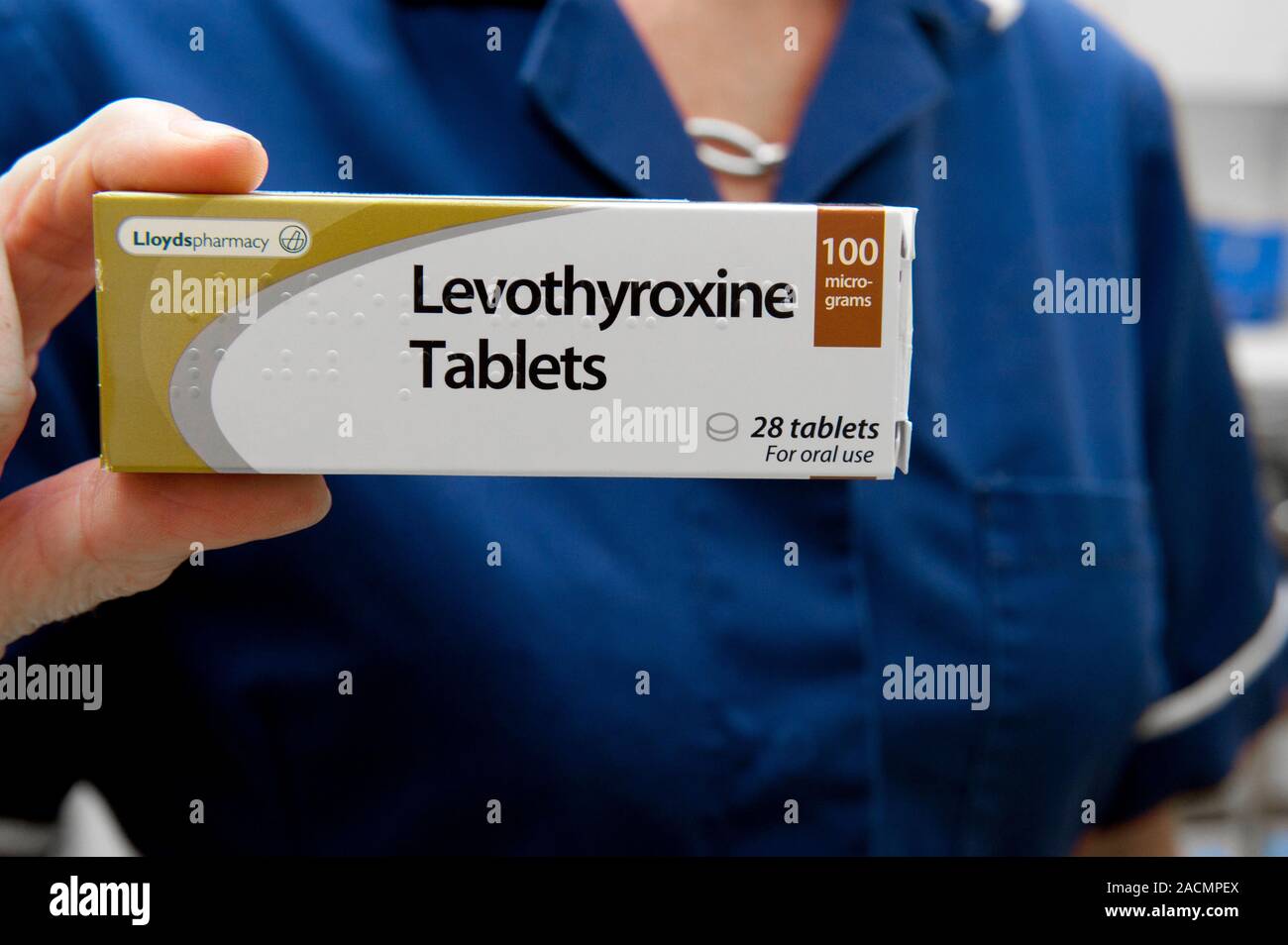 Pack of Levothyroxine tablets, a drug taken to treat thyroid hormone ...