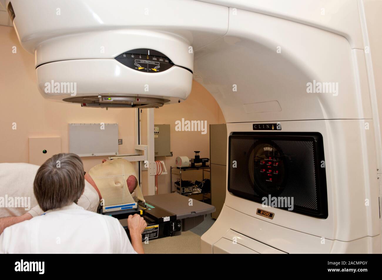 Male brain cancer (glioblastoma multiforme) patient wearing a mask is ...