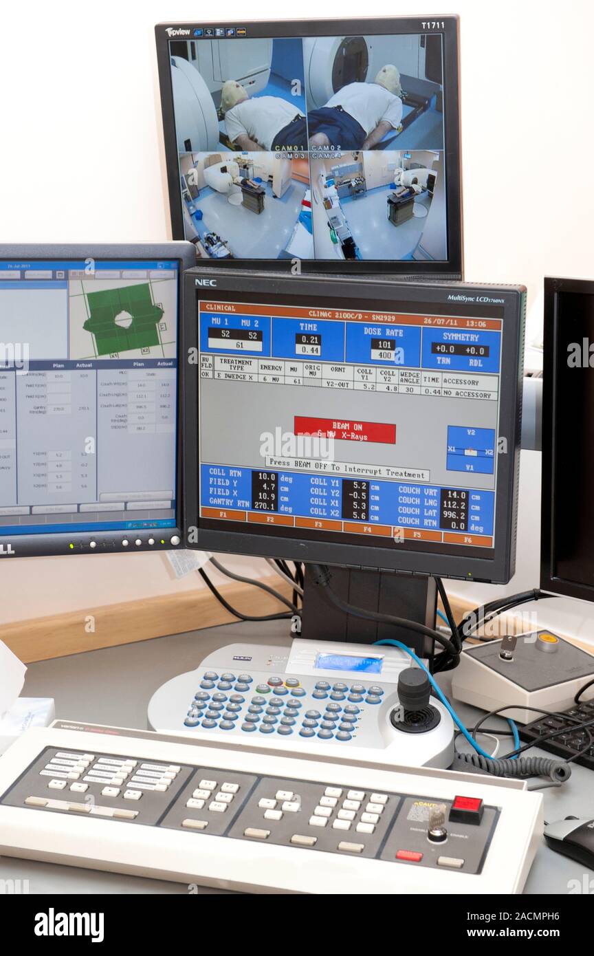 Control panel of a linear accelerator used to produce radiation to ...