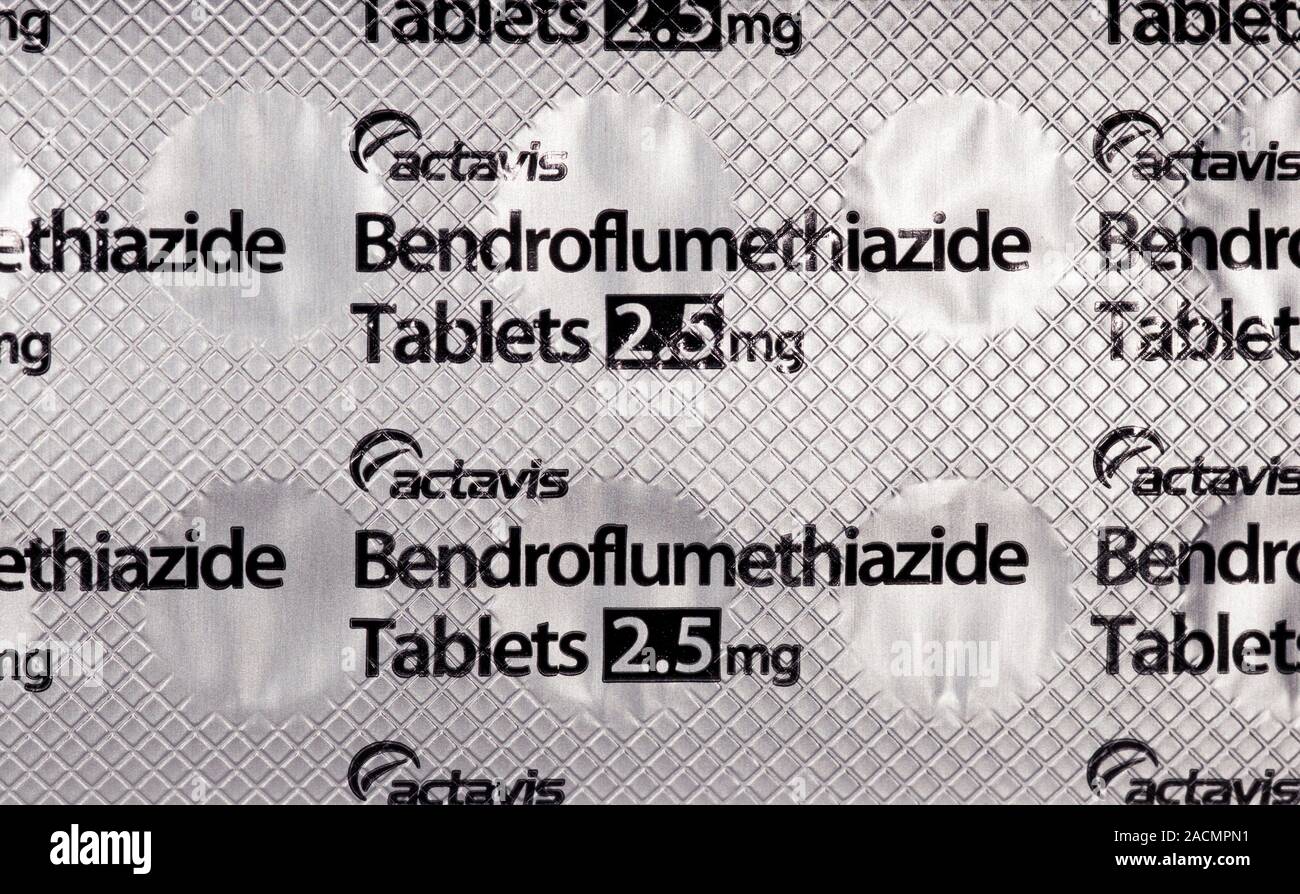 Pharmaceutical packaging of bendroflumethiazide tablets, a diuretic ...