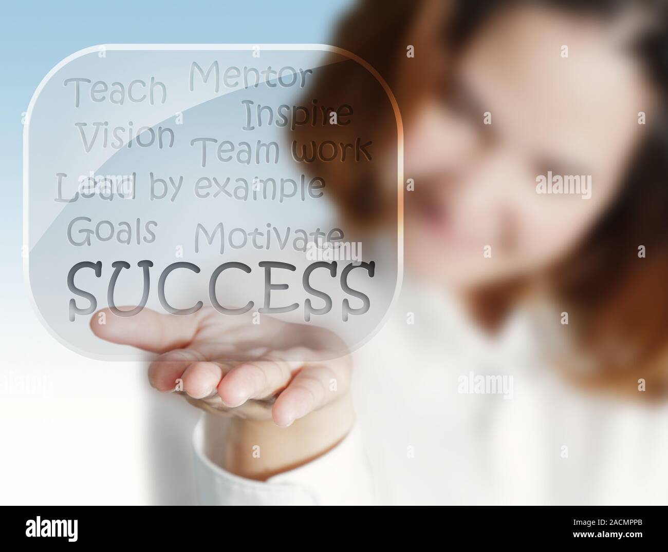 woman hand shows a success flow chart in glass bubbles Stock Photo - Alamy