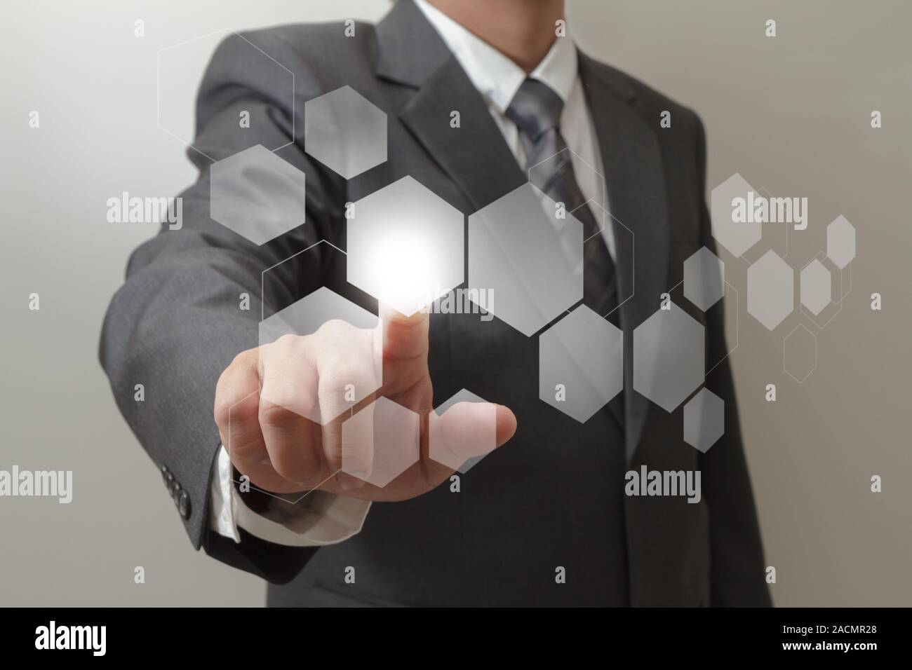 hand pushing on touch screen interface Stock Photo - Alamy