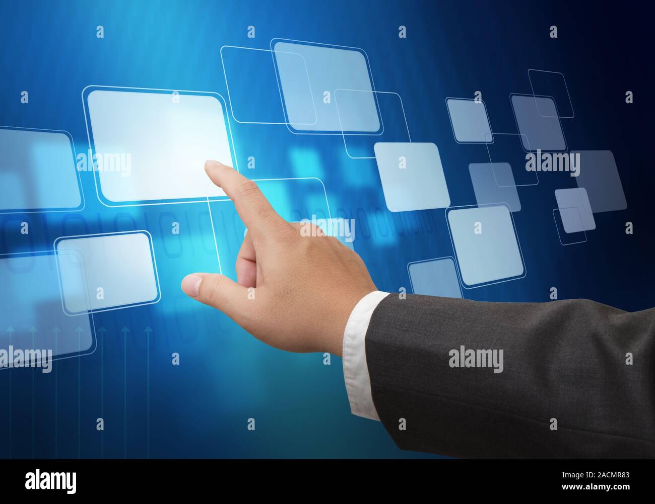 hand pushing on touch screen interface Stock Photo - Alamy