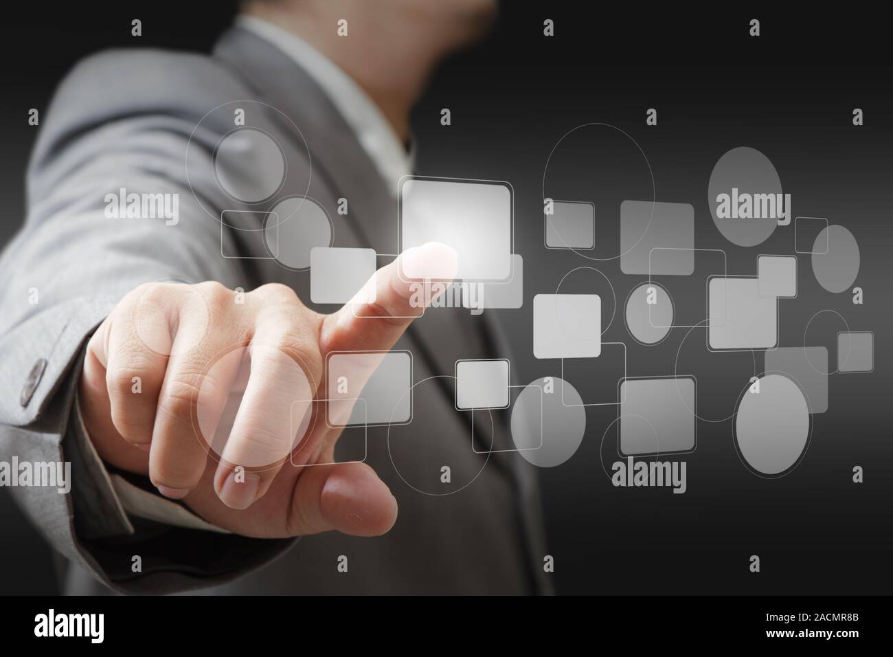 hand pushing on touch screen interface Stock Photo - Alamy