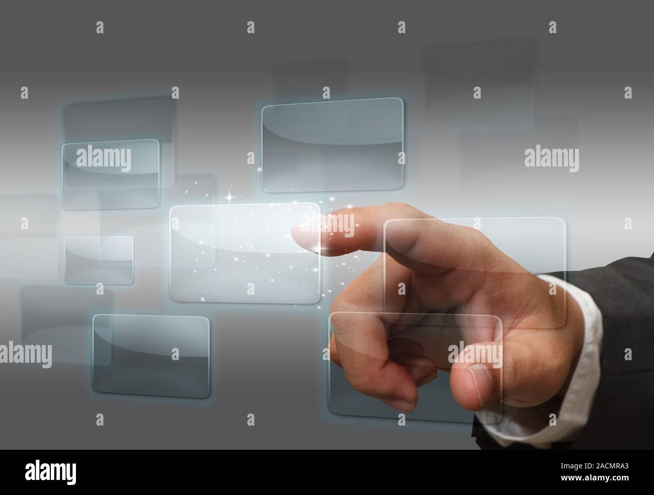 hand pushing touch screen interface Stock Photo - Alamy