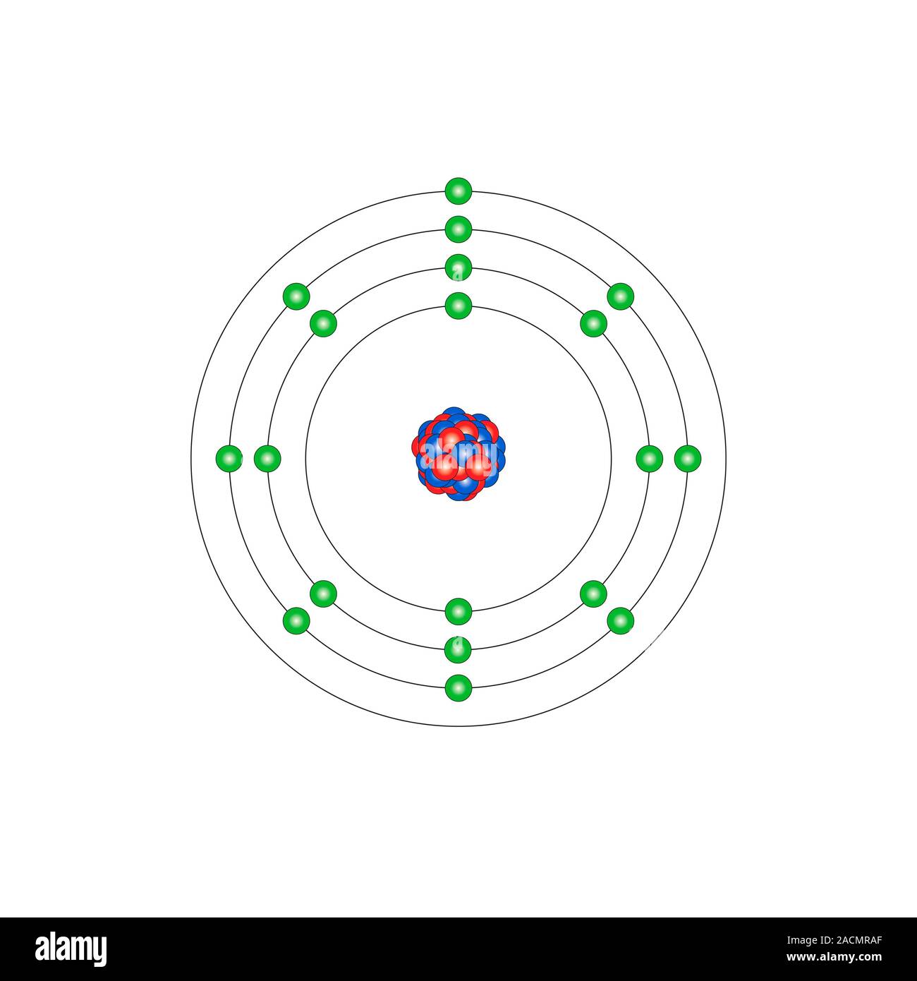 Potassium (K). Diagram showing the nuclear composition and electron ...