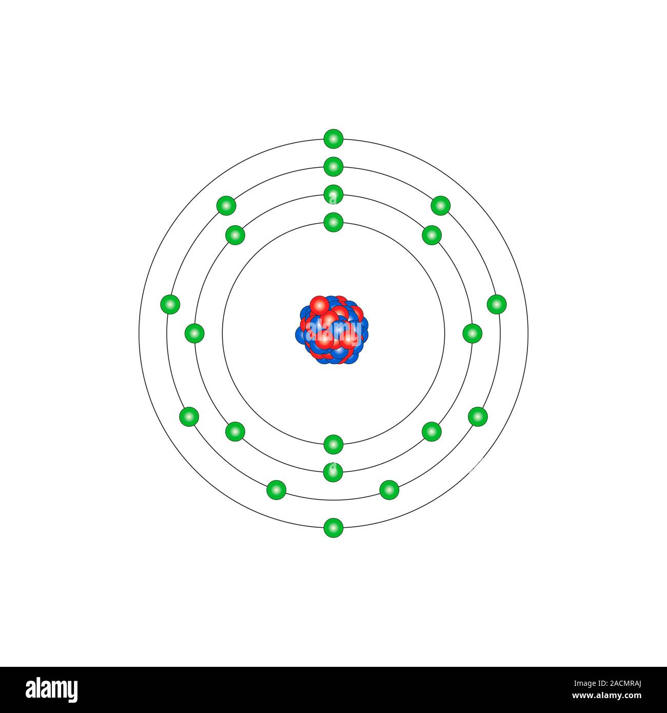 Scandium (Sc). Diagram of the nuclear composition and electron ...