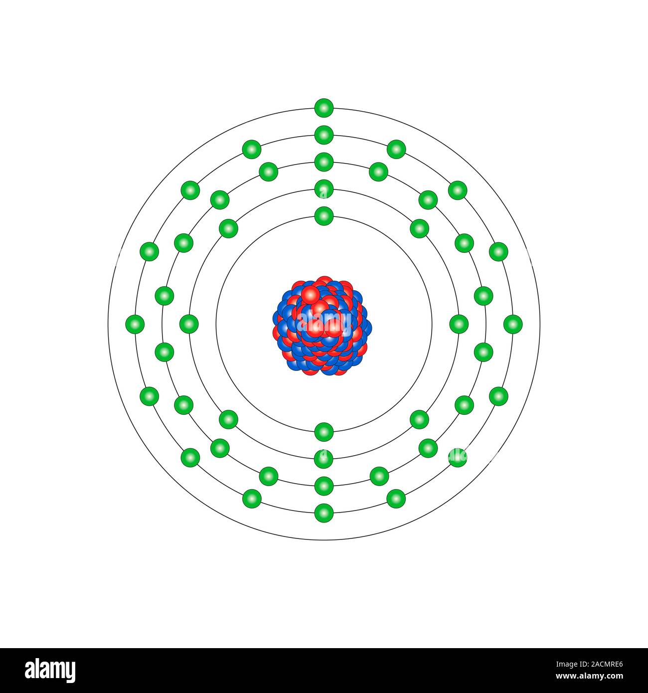 Rhodium (Rh). Diagram of the nuclear composition and electron ...