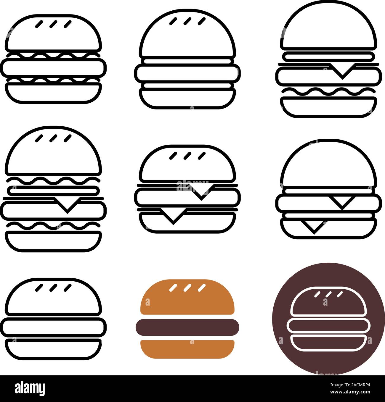 Burger icons set. Simple outline set of burger vector icons for web ...