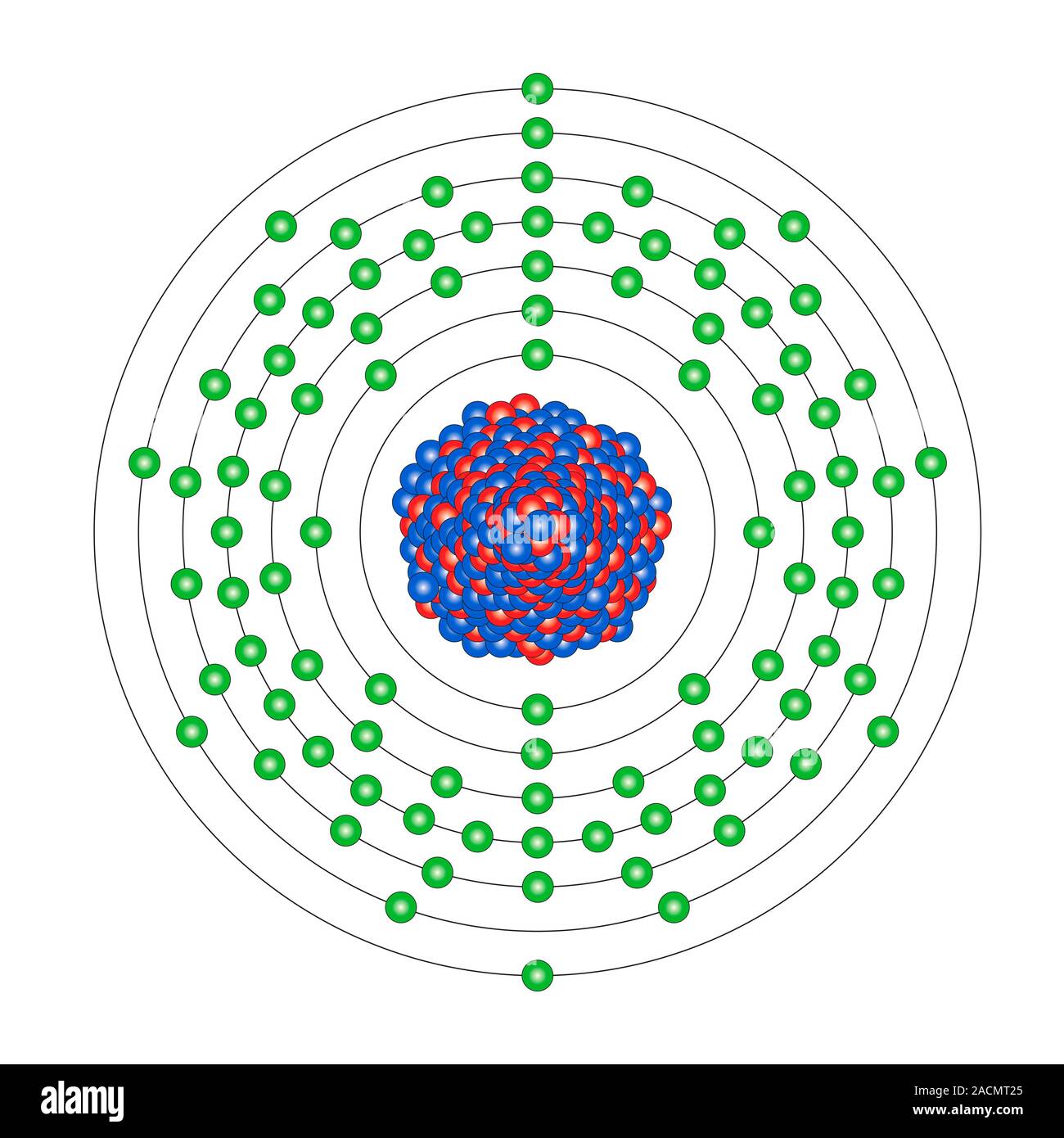 Neptunium (Np). Diagram of the nuclear composition and electron ...
