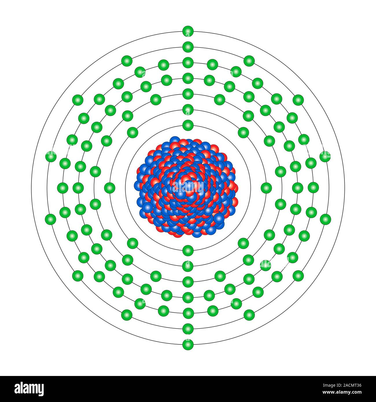 Hassium (Hs). Diagram of the nuclear composition and electron ...