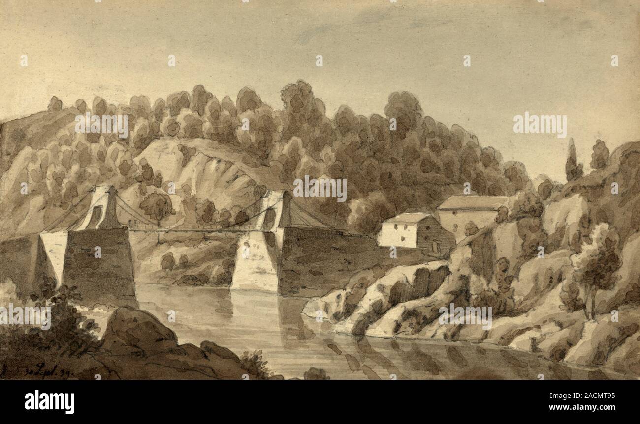 Chain Bridge at Little Falls, Potomac River, USA, 19th-century artwork ...