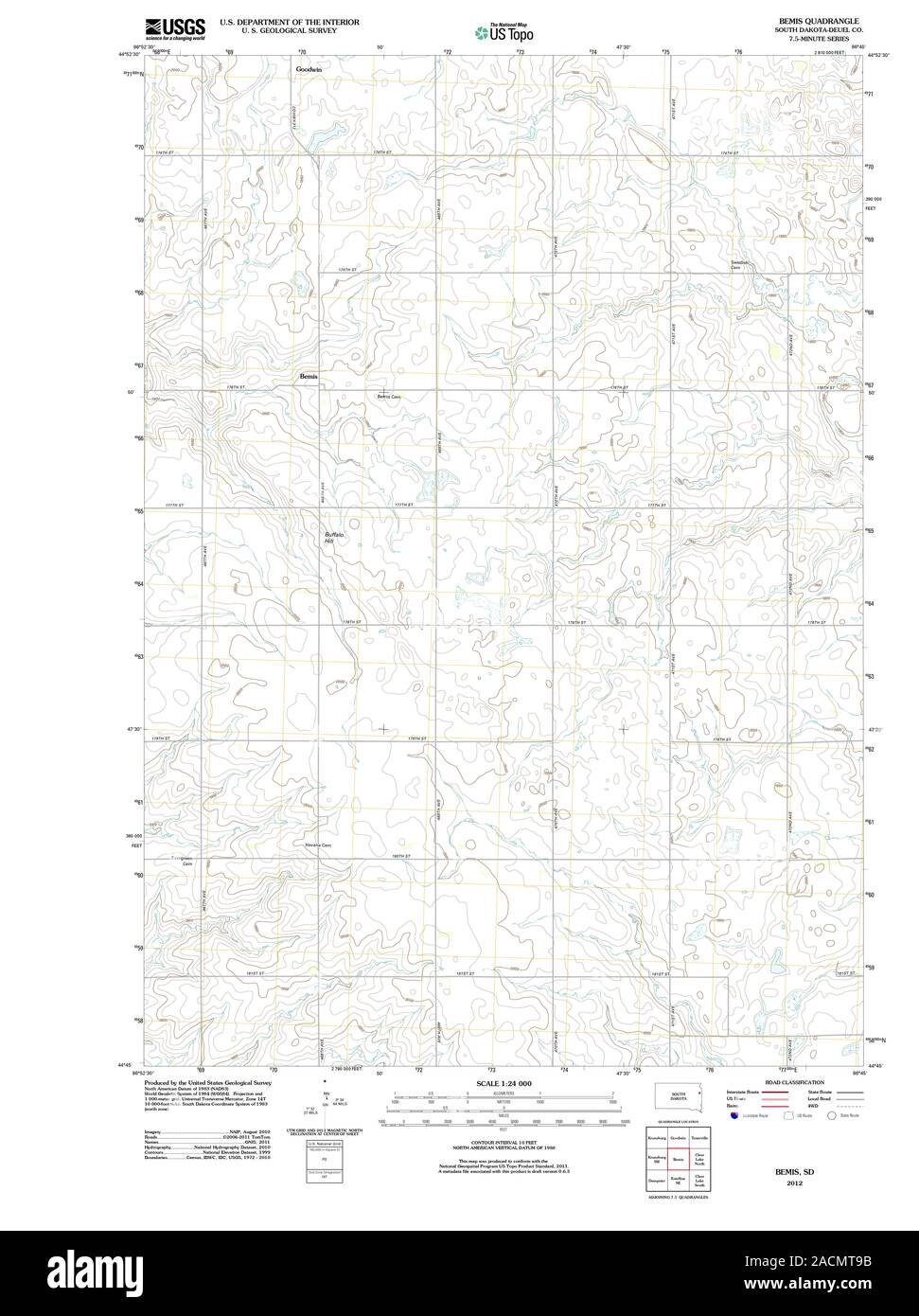 USGS TOPO Map South Dakota SD Bemis 20120608 TM Restoration Stock Photo ...
