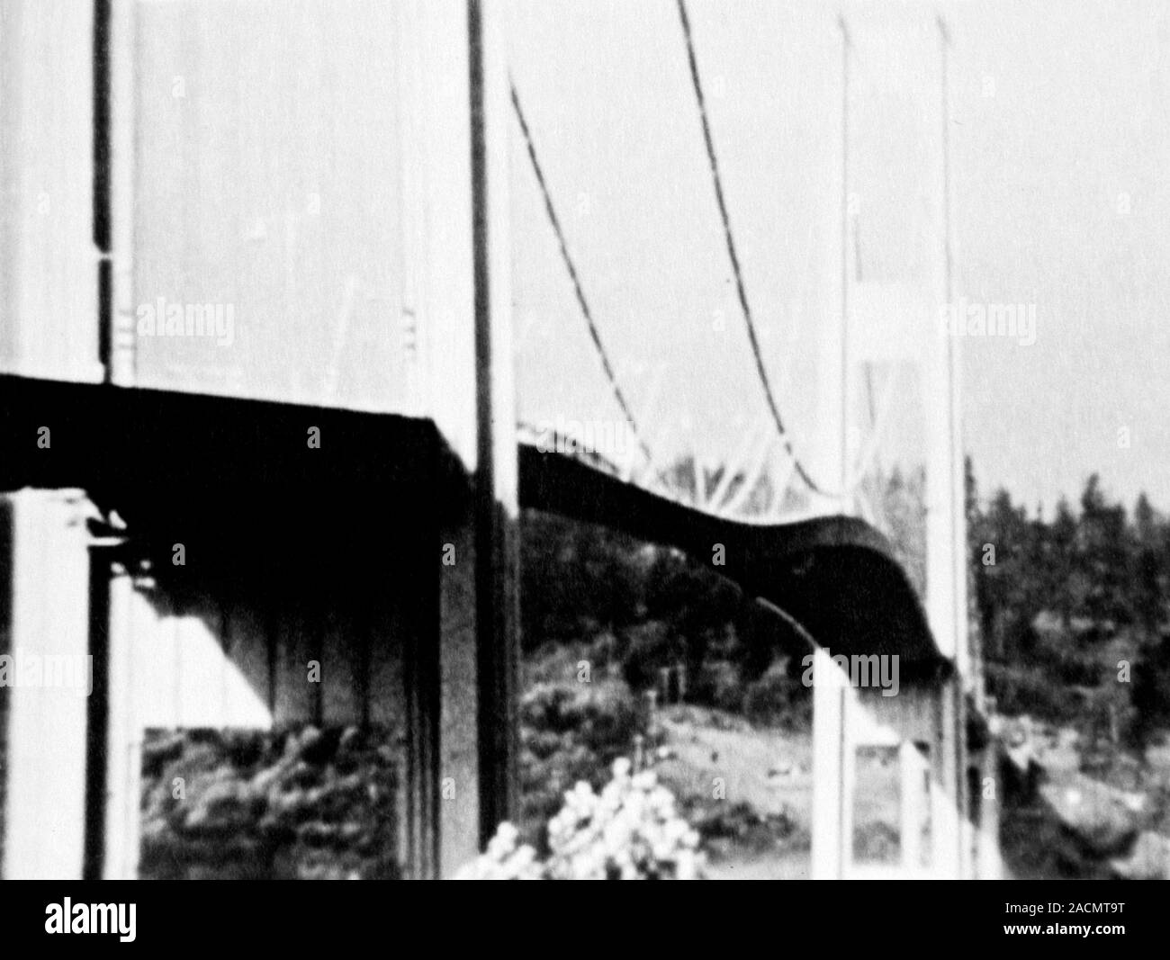 Tacoma Narrows Bridge collapse. This road suspension bridge spanned ...