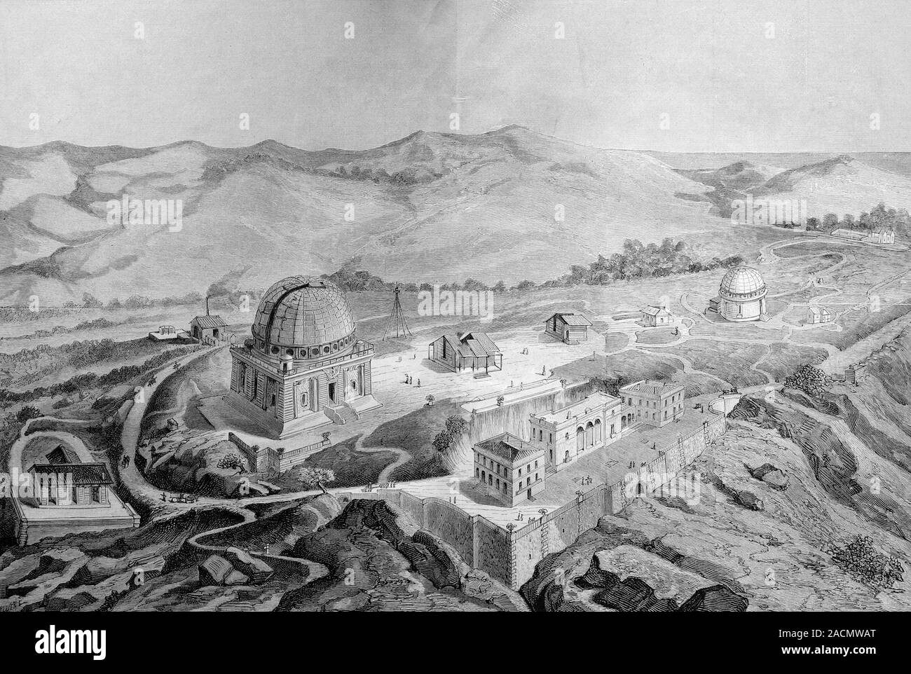 Nice observatory, France. 19th-century artwork of the observatory ...