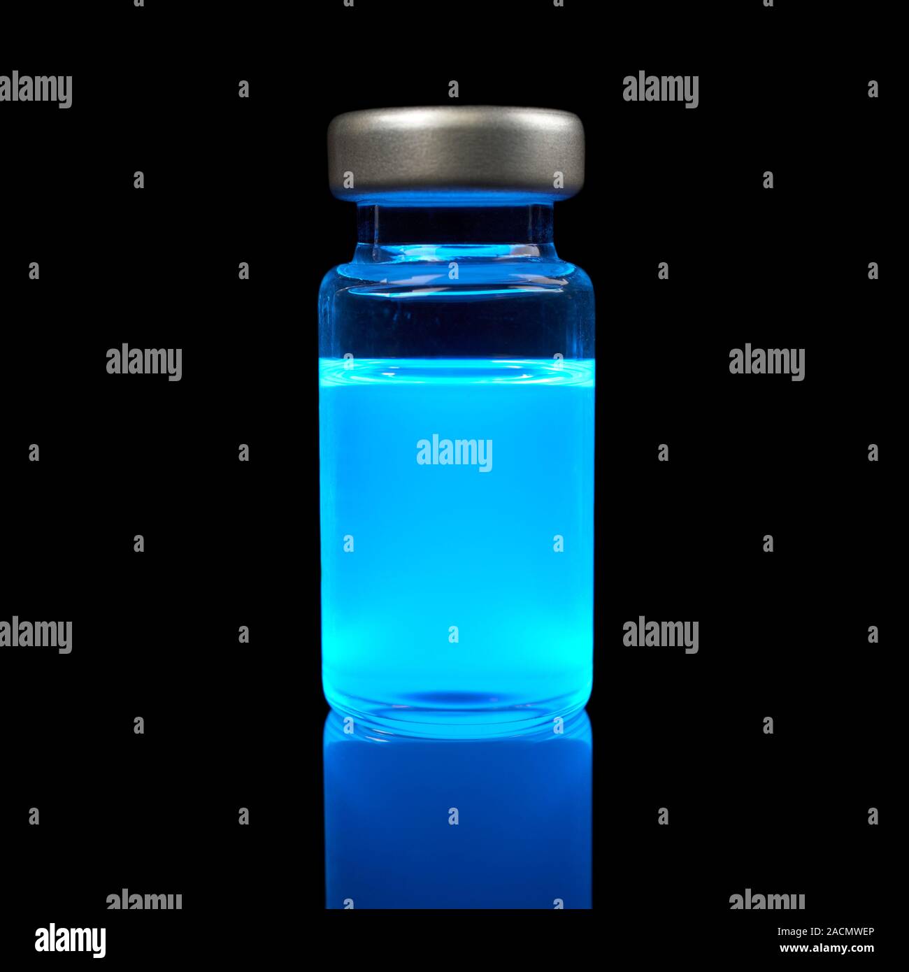 Quantum dot sample seen in ultraviolet (UV) light. This sample consists ...