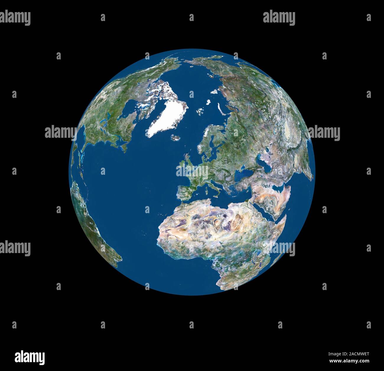 Earth. Satellite image of the Earth, centred on the UK and Europe, with ...