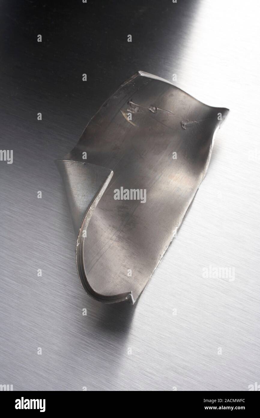 Lead sheet. Sample of lead (Pb) in sheet form. Lead is a post ...