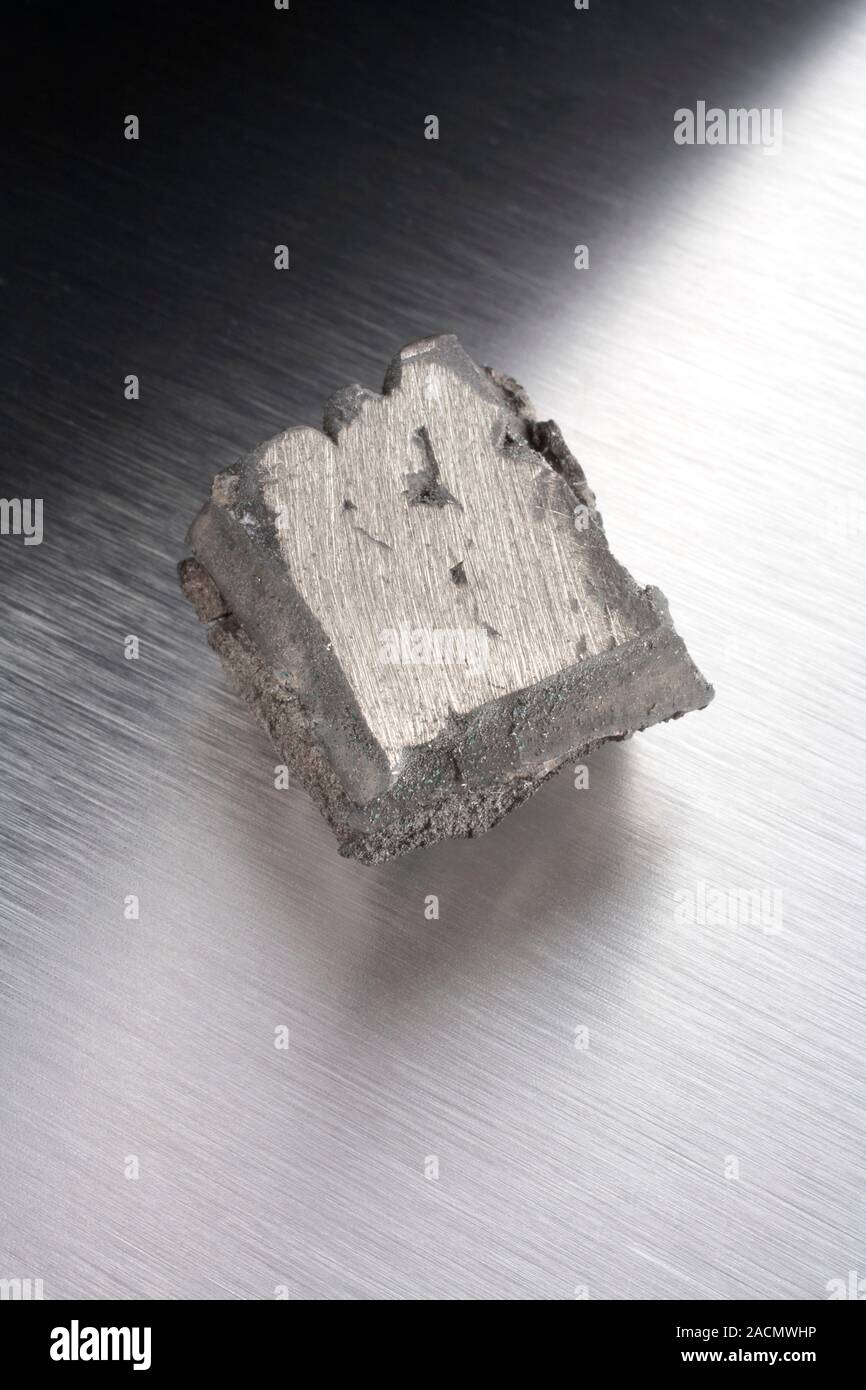 Calcium. Sample of calcium (Ca), an alkaline earth metal element from ...