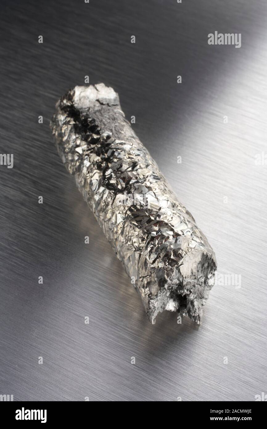 Hafnium. Sample of hafnium (Hf), a transition metal element. It is a ...