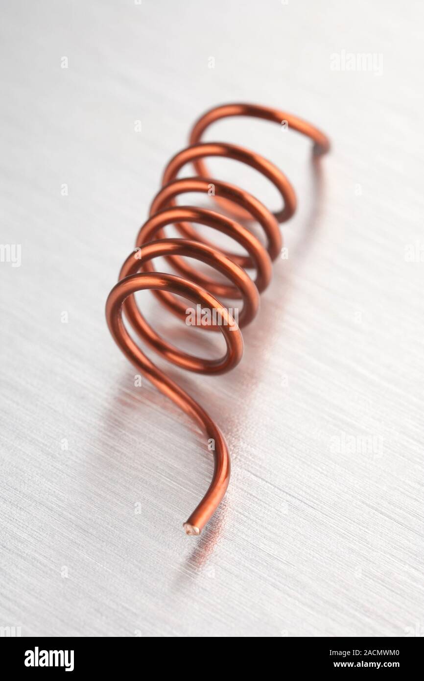 Copper wire coil. Copper (Cu) is a transition metal element. It is a ...