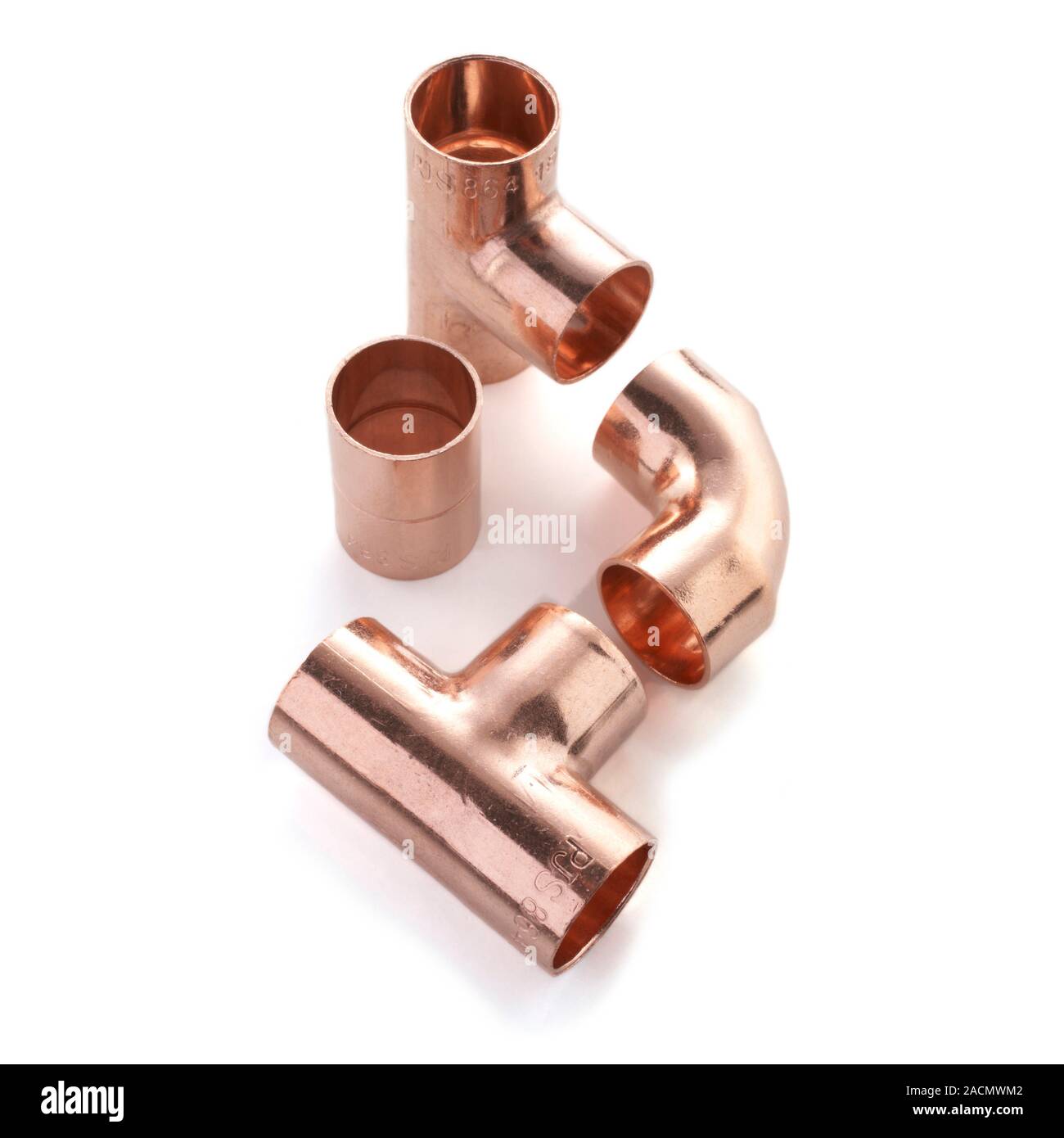 Copper pipe sections. Copper (Cu) is a transition metal element. It is ...