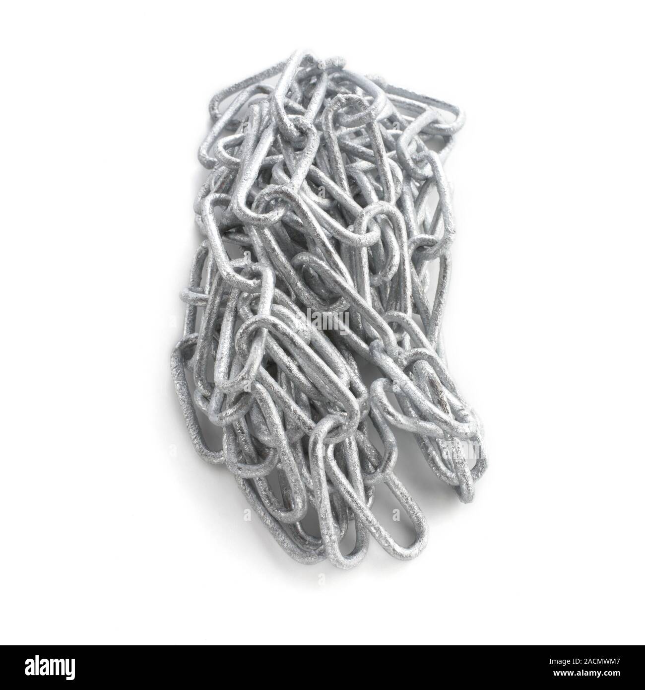 Galvanised chain. Galvanised metal, steel or iron, has had a protective ...