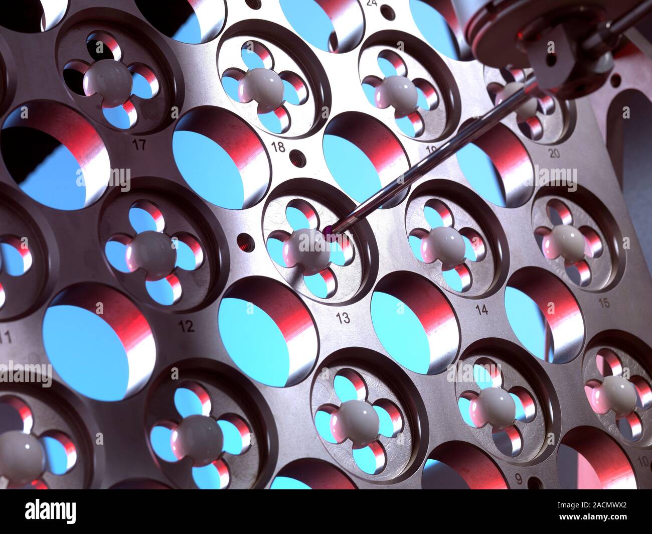 3D measurement machine calibration. Probe head of a coordinate ...