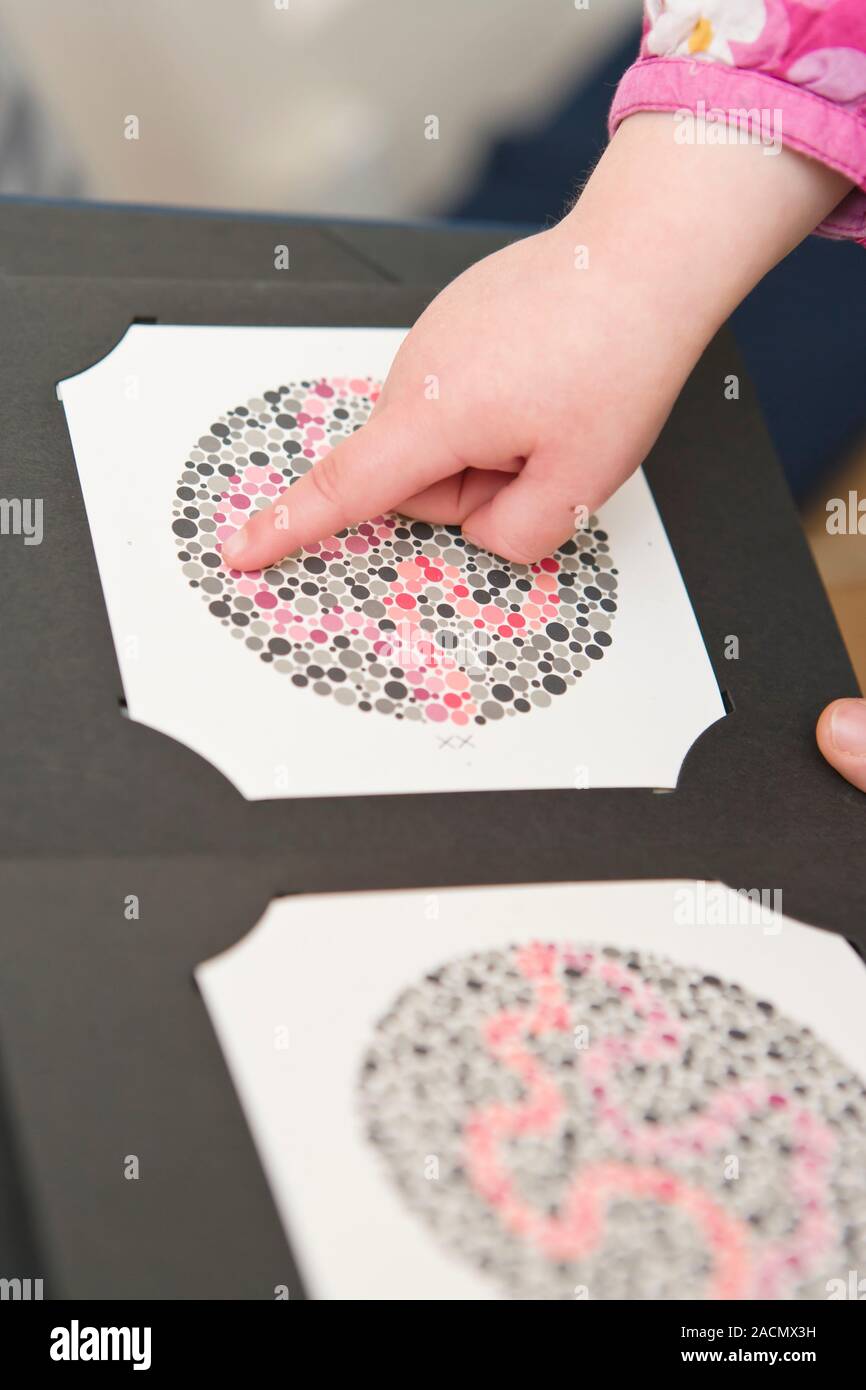 Colour blindness test in progress with optometrist.Young girl looking ...