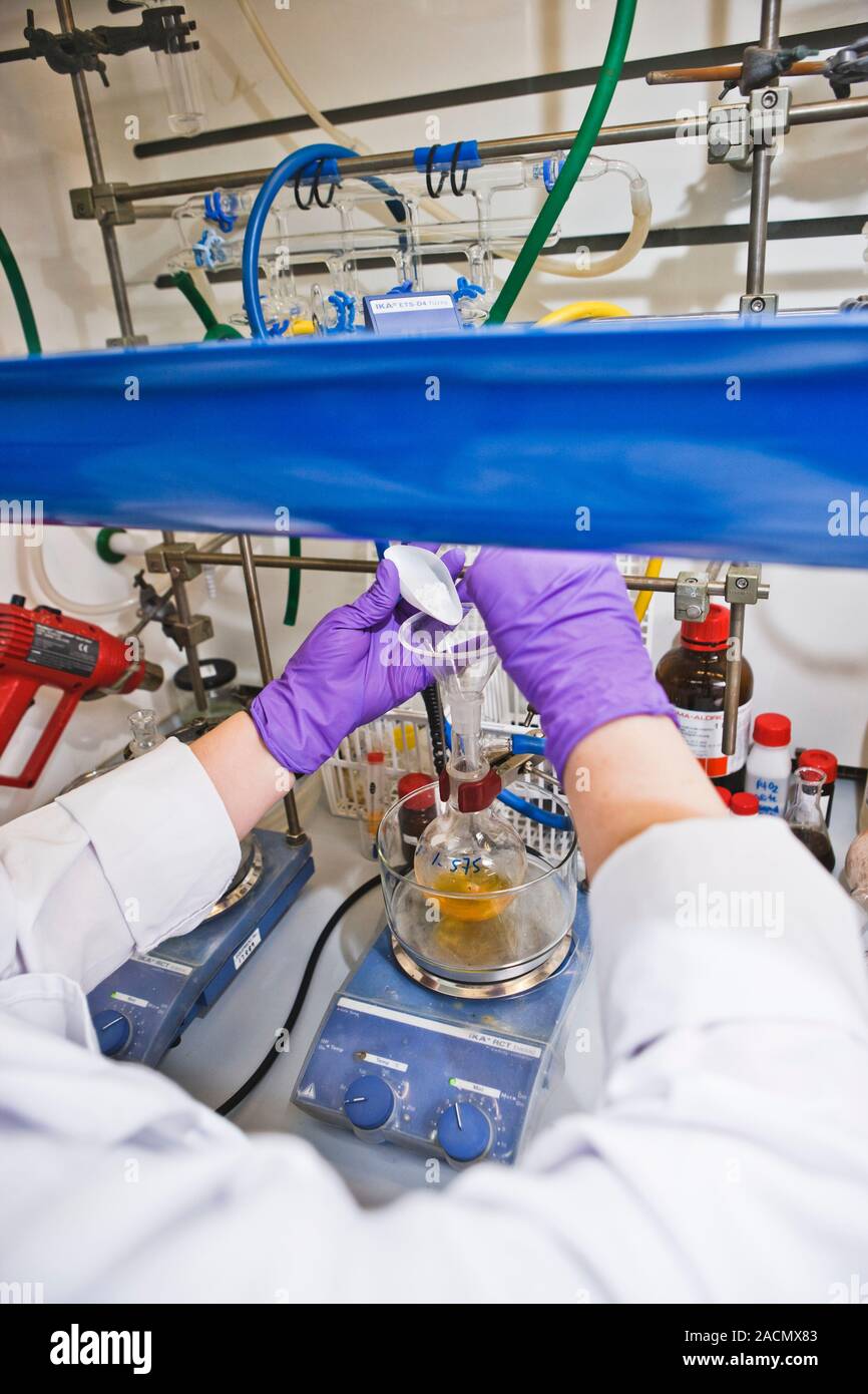 Protein kinase research. Researcher synthesising protein kinases as ...