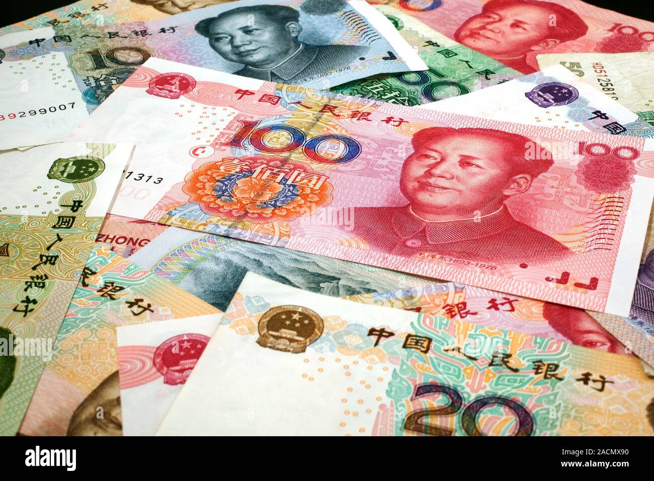 Chinese banknotes. The Chinese currency is the renminbi (CNY), with the ...