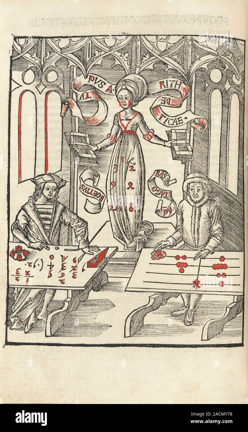Allegory of arithmetic. 16th-century artwork ('Typus Arithmeticae') of ...