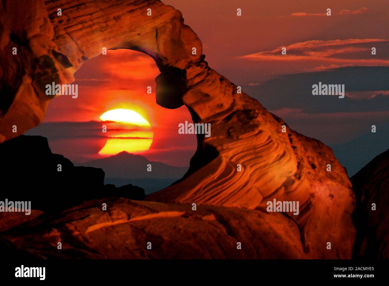 Solar eclipse, Arch Rock, Nevada, USA, composite image. Solar eclipses ...