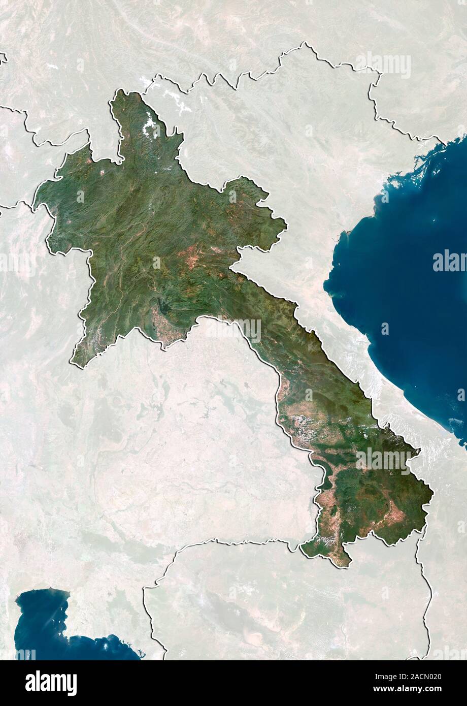 Laos, satellite image. North is at top. Natural colour satellite image ...