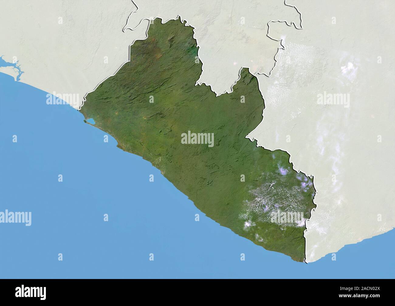 Liberia, satellite image. North is at top. Natural colour satellite ...