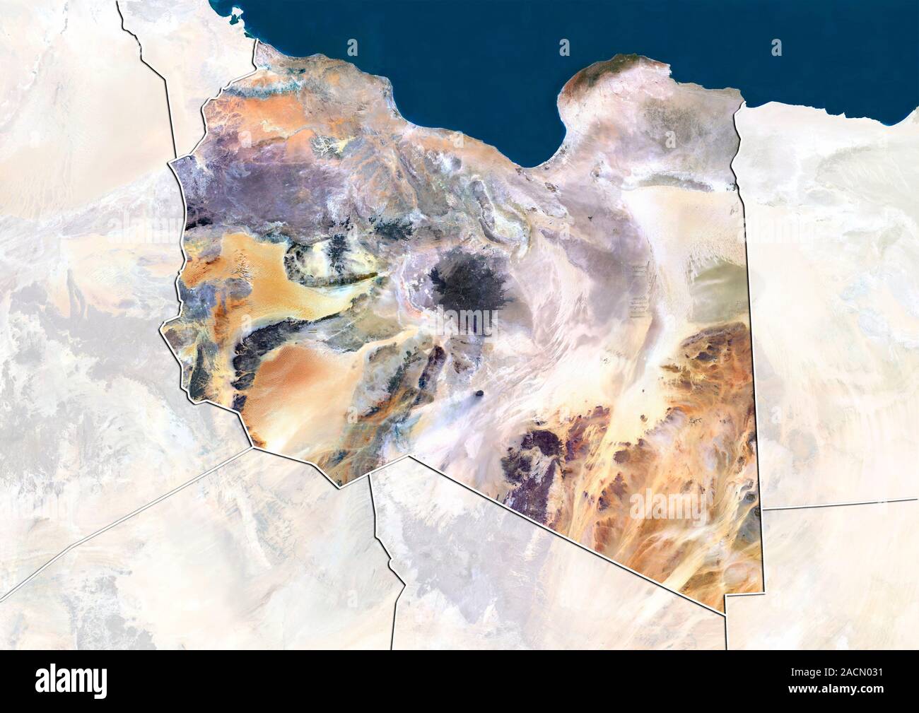 Libya, satellite image. North is at top. Natural colour satellite image ...