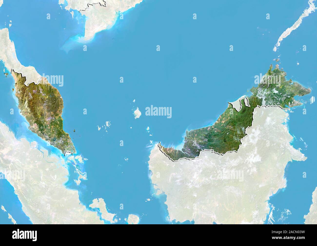Malaysia, satellite image. North is at top. Natural colour satellite ...