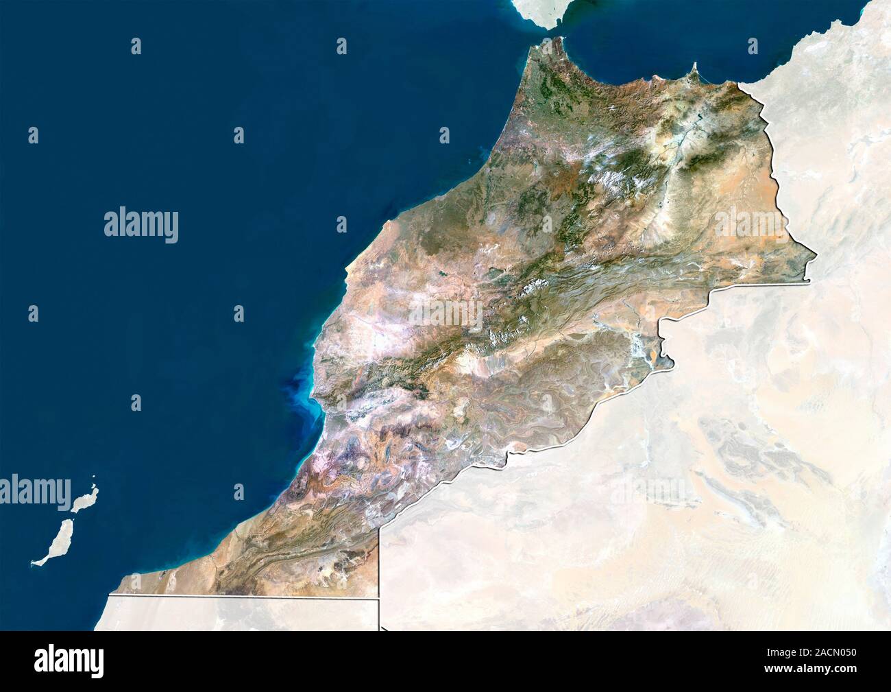 Morocco, satellite image. North is at top. Natural colour satellite ...