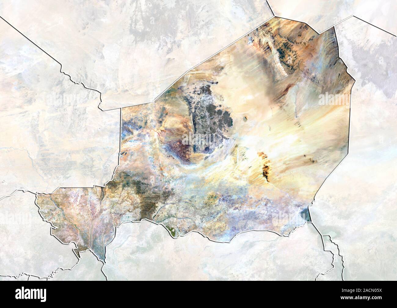 Niger, satellite image. North is at top. Natural colour satellite image ...