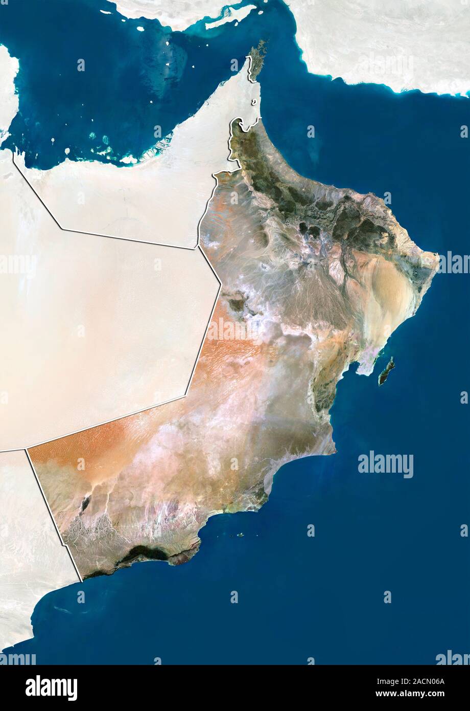 Oman, satellite image. North is at top. Natural colour satellite image ...