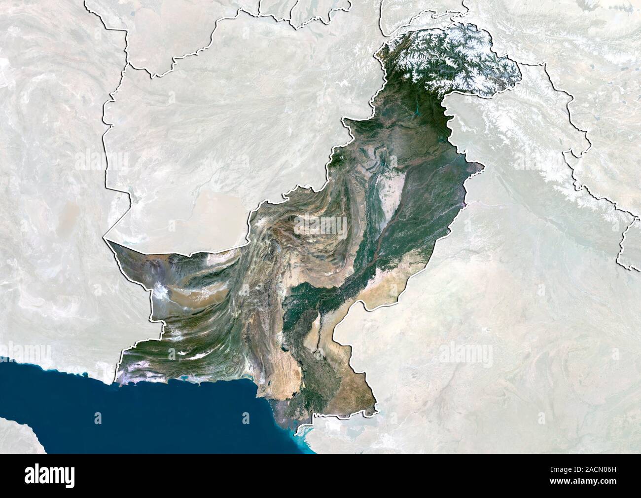 Pakistan, satellite image. North is at top. Natural colour satellite ...