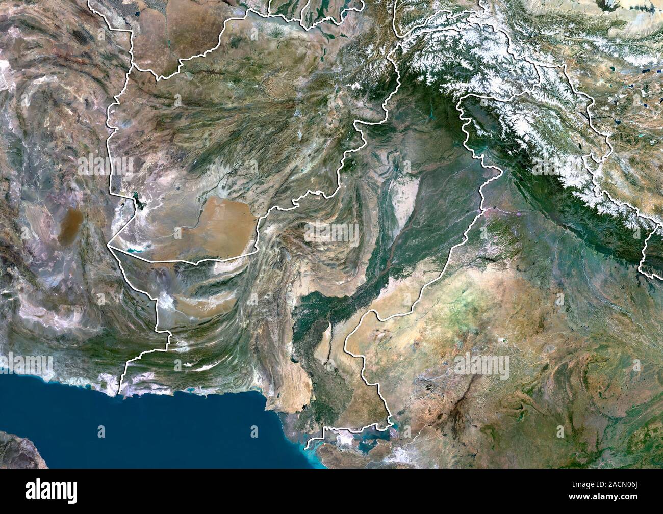 Pakistan, satellite image. North is at top. Natural colour satellite ...
