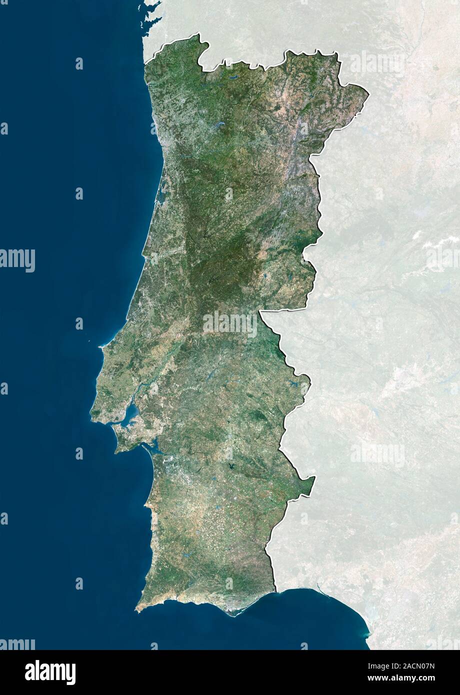 Portugal, satellite image. North is at top. Natural colour satellite ...