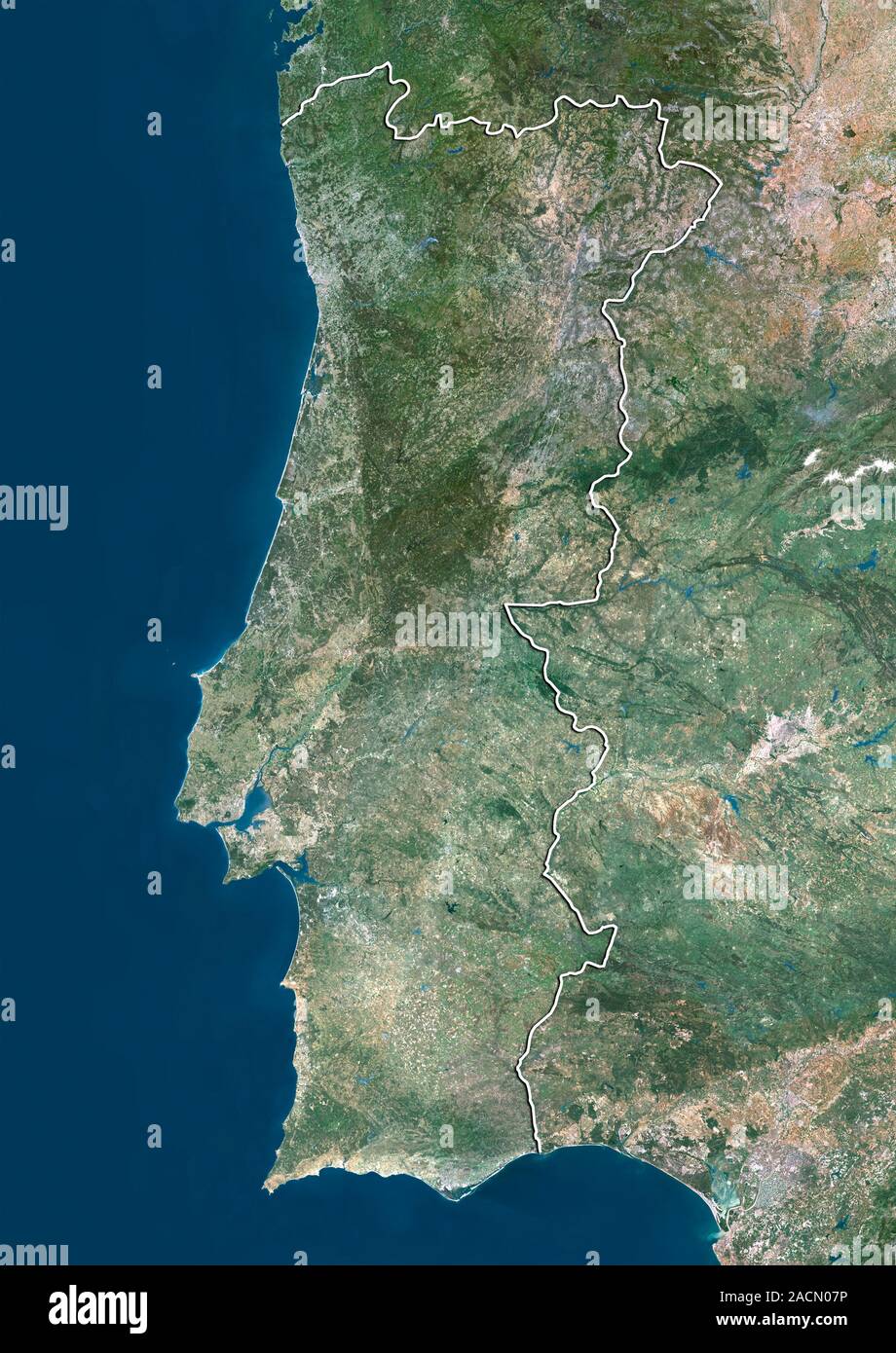 Portugal, satellite image. North is at top. Natural colour satellite ...
