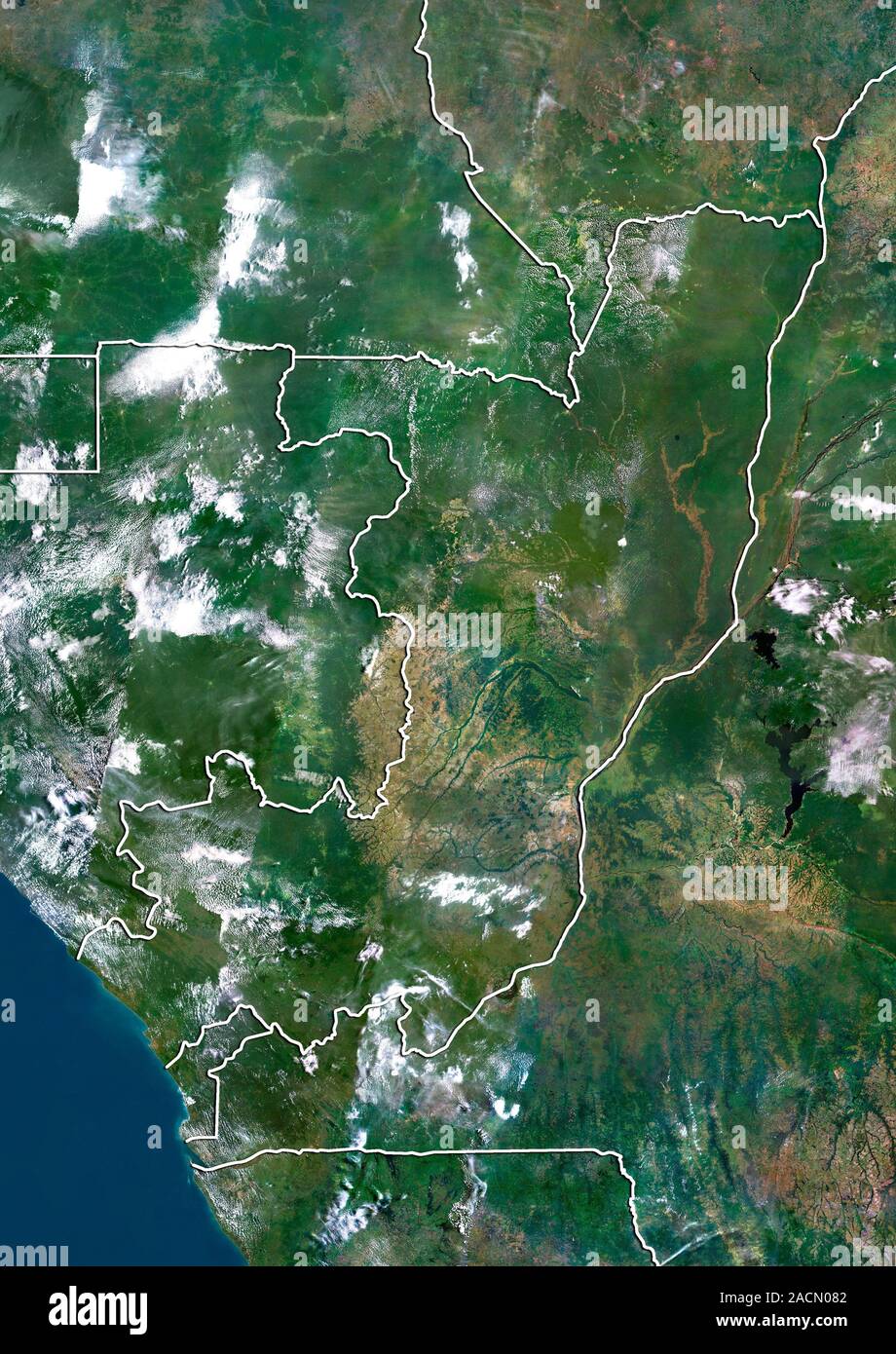 Republic of The Congo, satellite image. North is at top. Natural colour ...