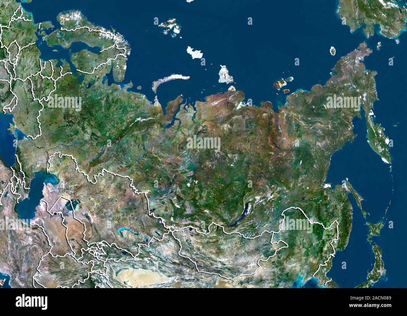 Russia, satellite image. North is at top. Natural colour satellite ...